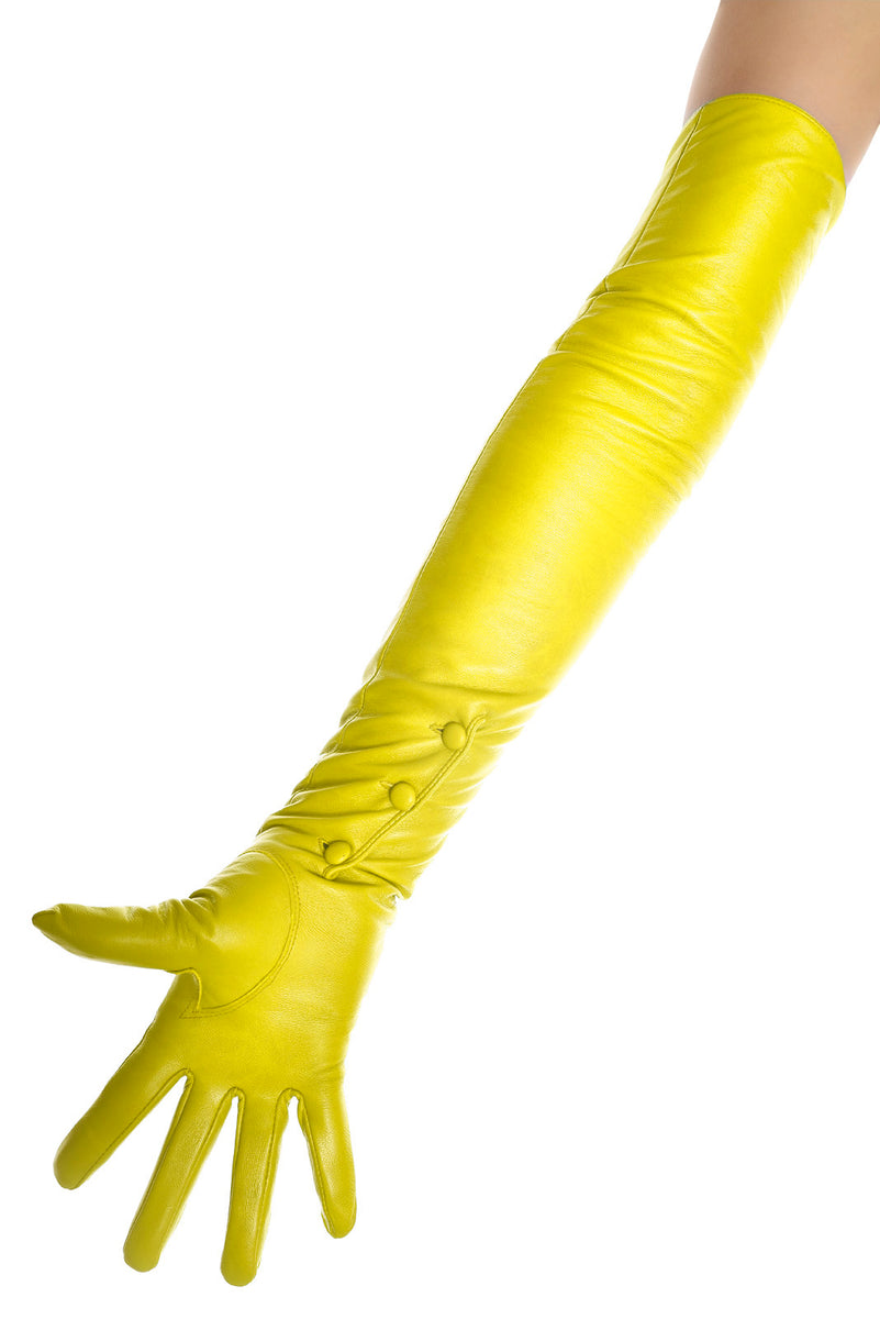 Yellow Leather Opera Gloves Long Evening Occasion Handmade – Les Debutantes